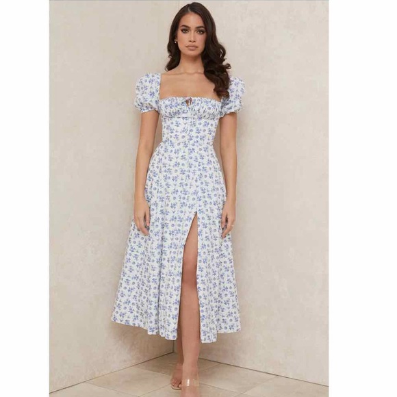 House of CB | Dresses | House Of Cb Tallulah Blue White Floral Dress ...